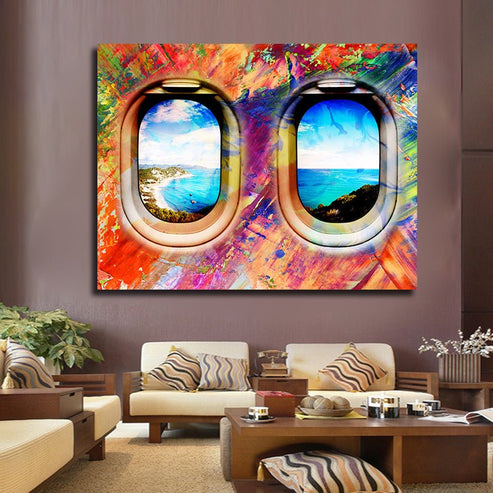 Airplane Window Seat Travel Lovers Framed Canvas Wall Art Abstract ...