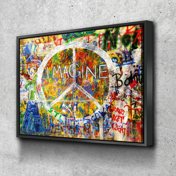 Imagine Wall, Graffiti on The Lennon Wall Canvas Wall Art - Royal Crown Pro
